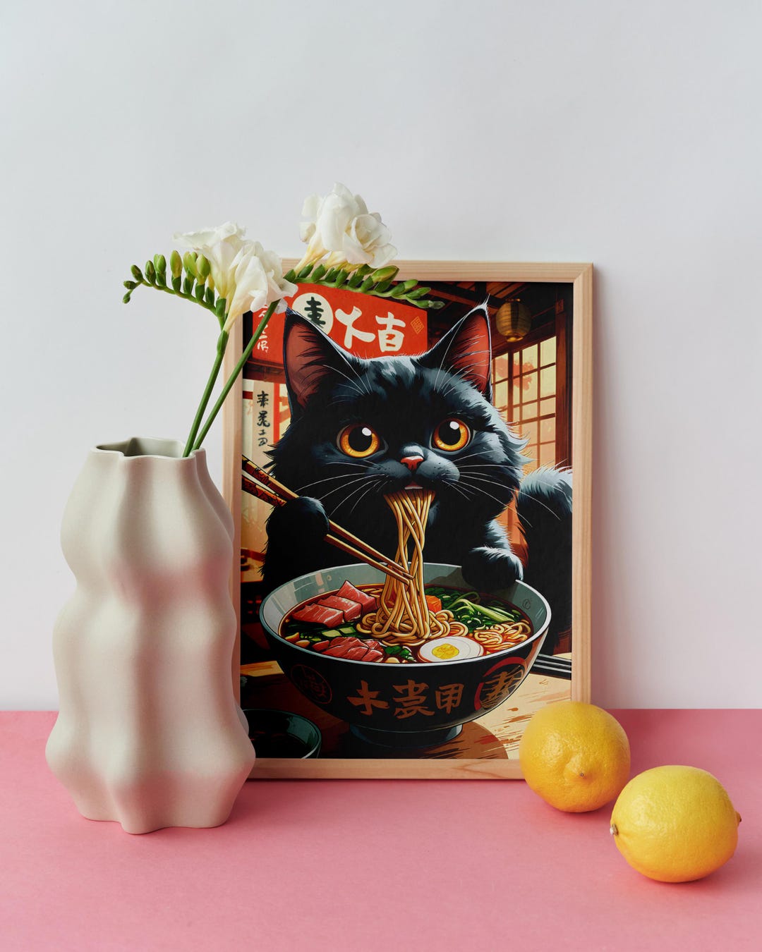 Kawaii Ramen Cat Print, Cute Anime Cat Wall Art, Japanese Food Poster ...