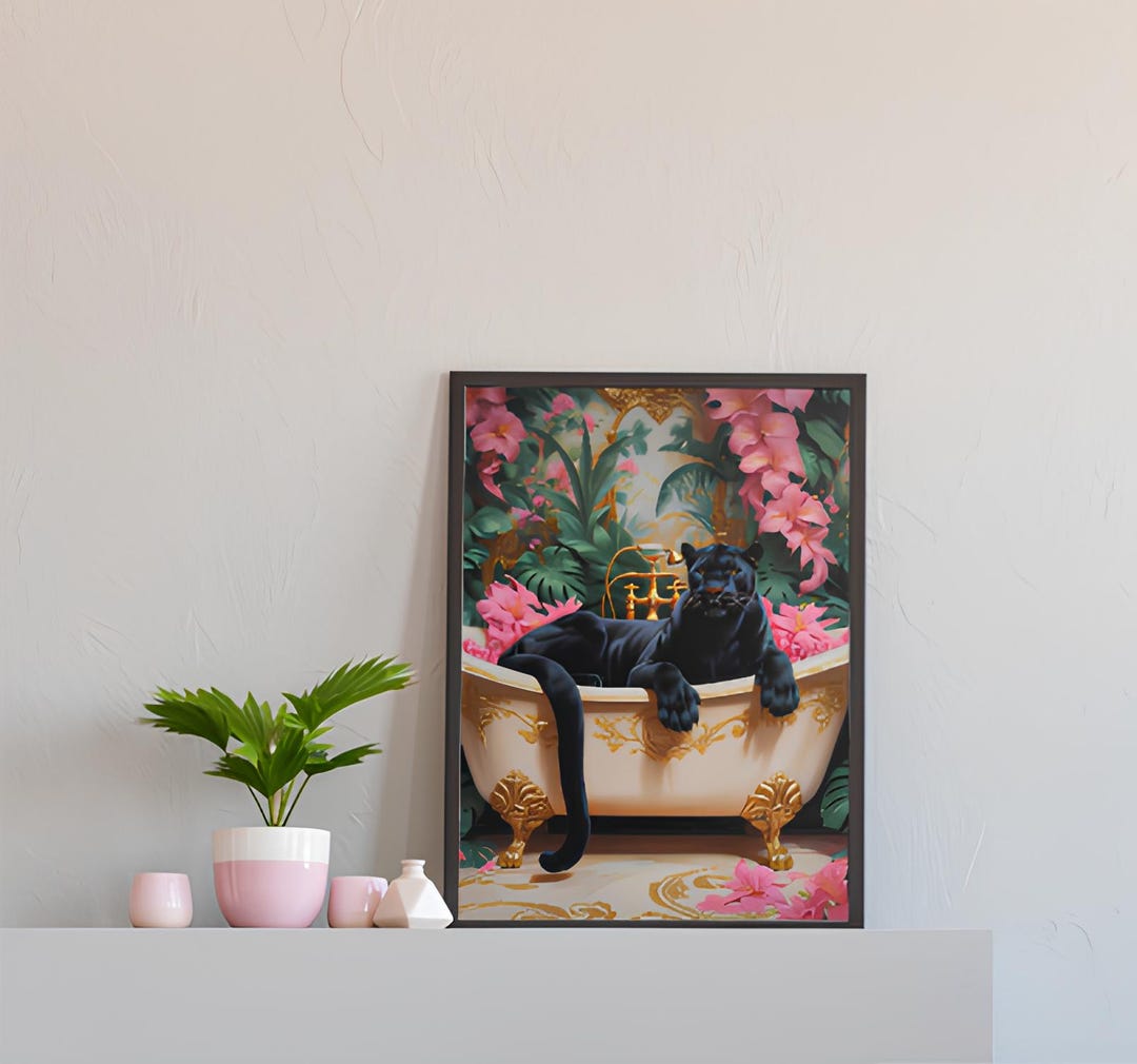 Black Panther Opulence, Luxury Jungle Animal Art, Elegant Panther Wall ...