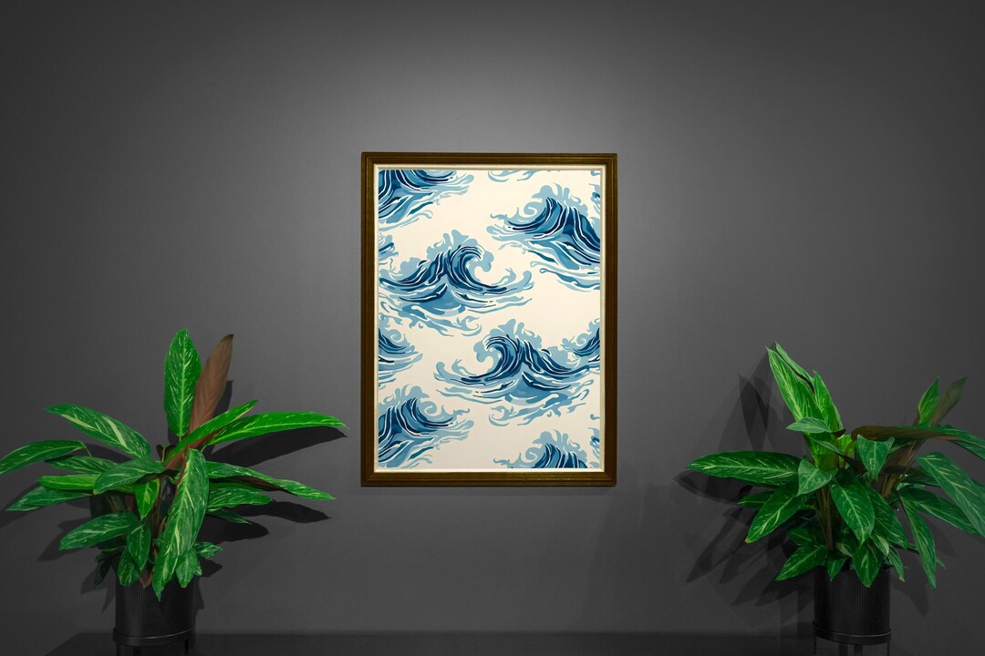 Japanese Ocean Wave Print, Blue Watercolor Seascape Art, Coastal Wall ...