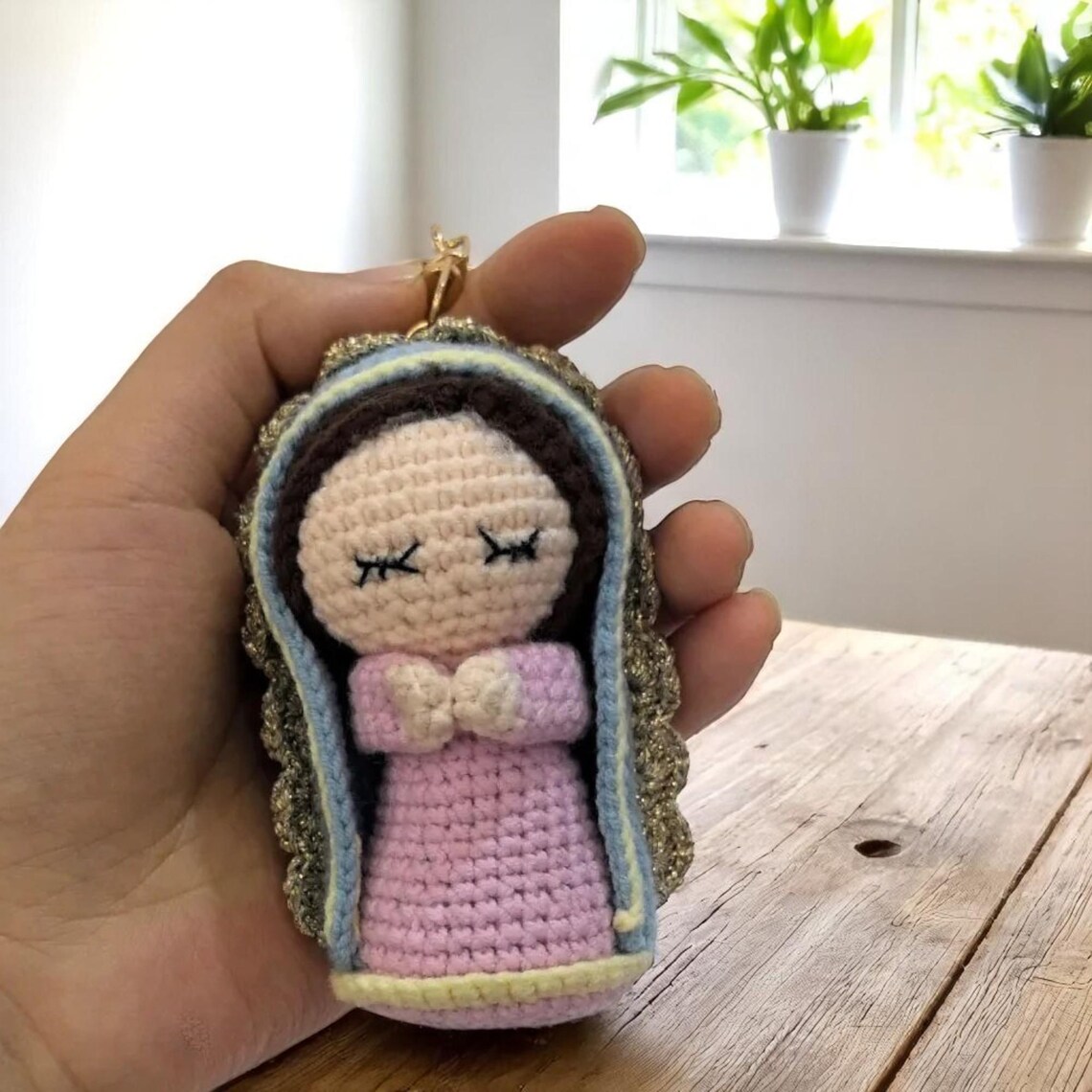 Crochet Virgin Mary Keychain, Virgin of Guadalupe Doll Amigurumi Bag ...