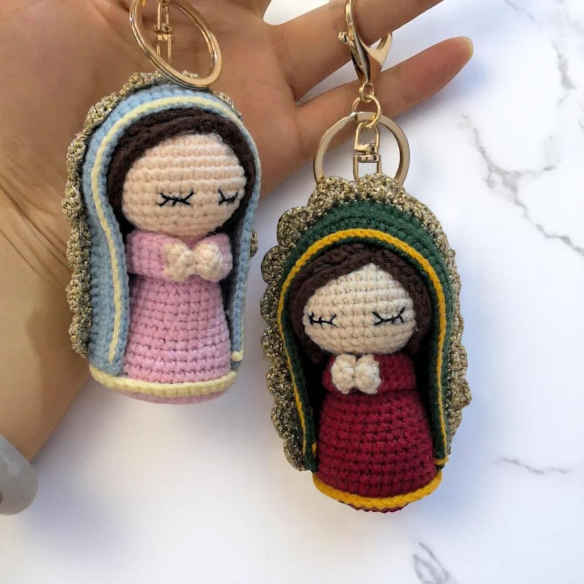 Crochet Virgin Mary Keychain, Virgin of Guadalupe Doll Amigurumi Bag ...