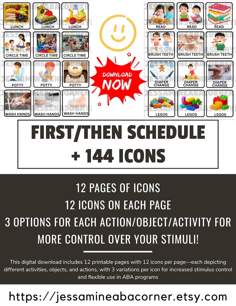 ABA Visual Icons Pack – 12 Printable Pages, 3 Variations Each, Digital ...