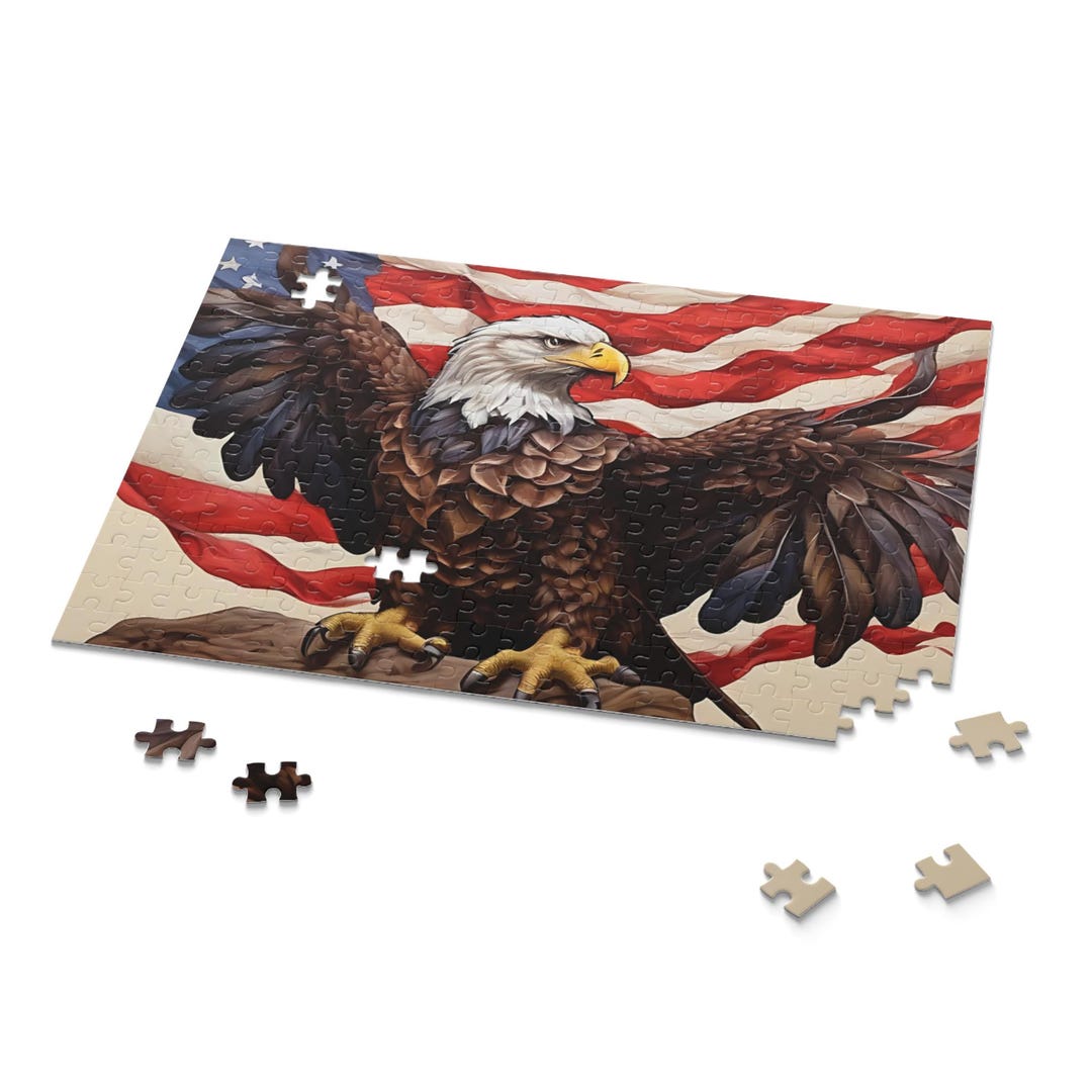 American Bald Eagle Puzzle USA Flag Jigsaw Majestic Eagle Artwork 120 ...
