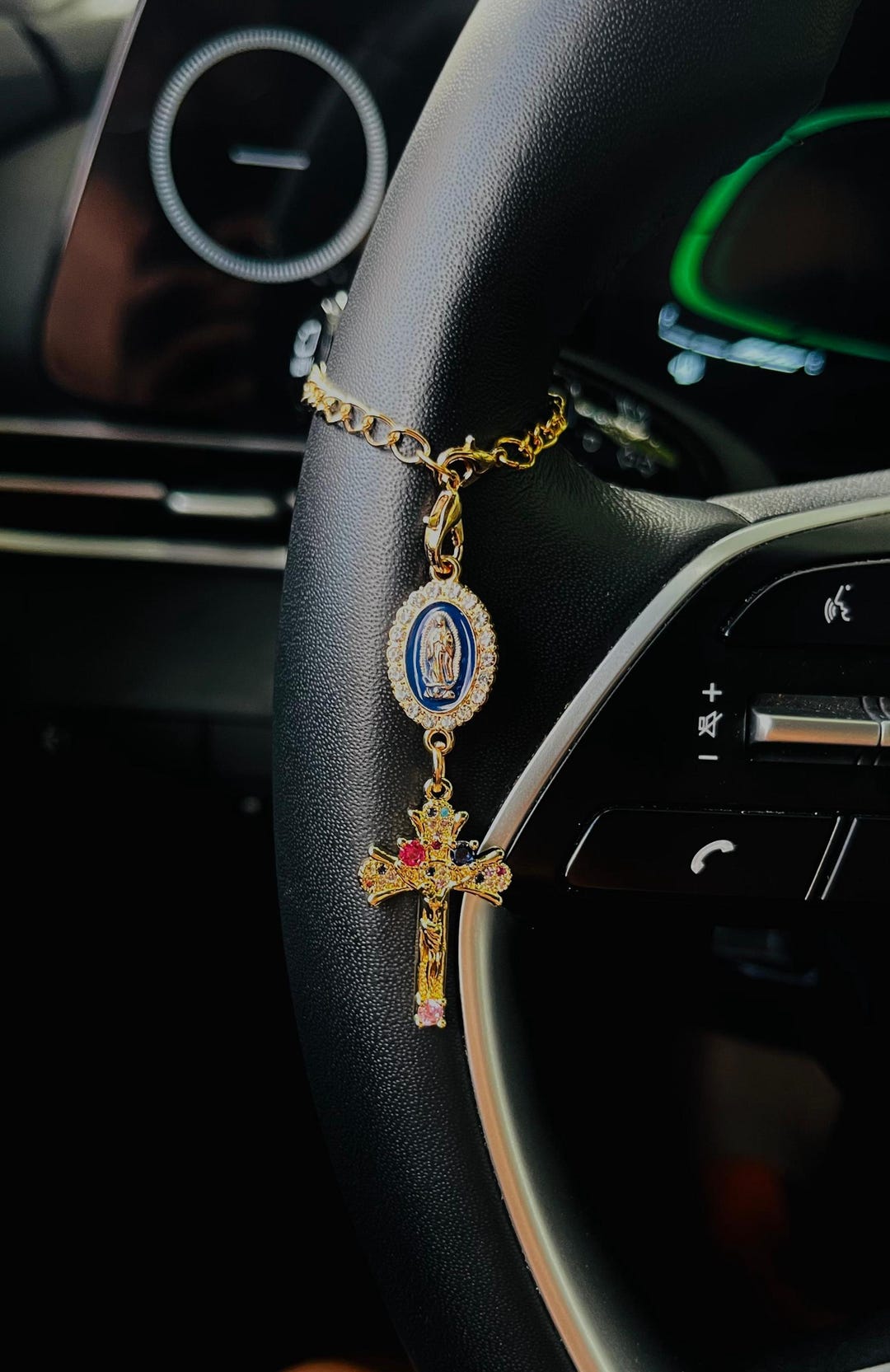 Personalized Crystal Steering Wheel Rosary Charm Accessory Graduation ...