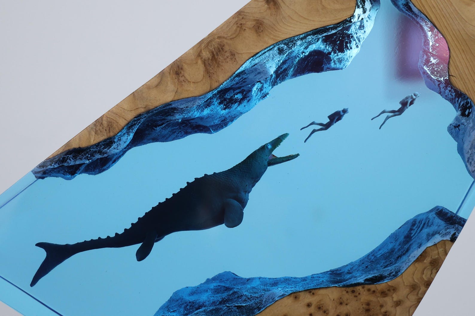 Resin Ocean Night Light: Mosasaurus & Diver Wood Lamp - Etsy