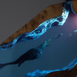 Resin Ocean Night Light: Mosasaurus & Diver Wood Lamp - Etsy
