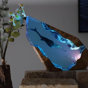 Resin Ocean Night Light: Mosasaurus & Diver Wood Lamp - Etsy