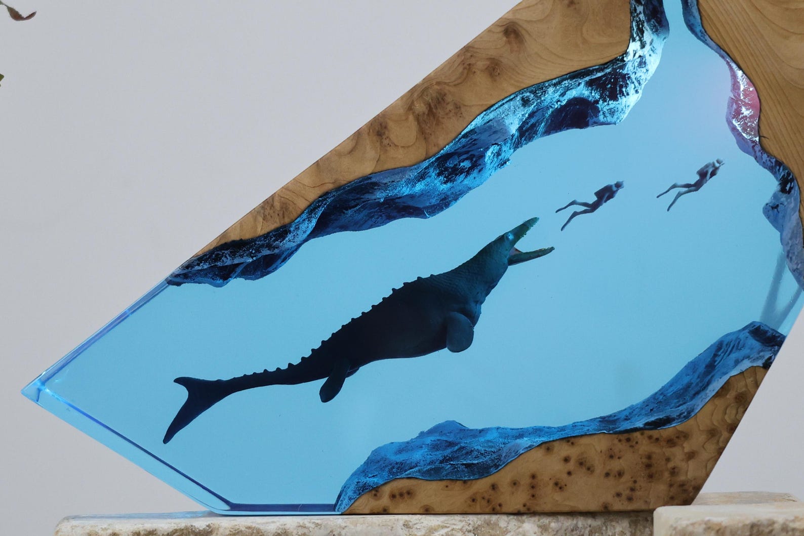Resin Ocean Night Light: Mosasaurus & Diver Wood Lamp - Etsy