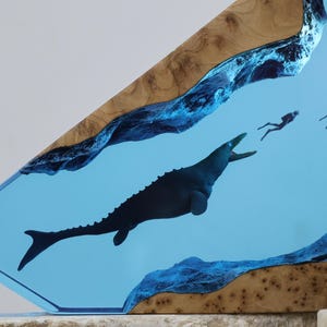 Resin Ocean Night Light: Mosasaurus & Diver Wood Lamp - Etsy