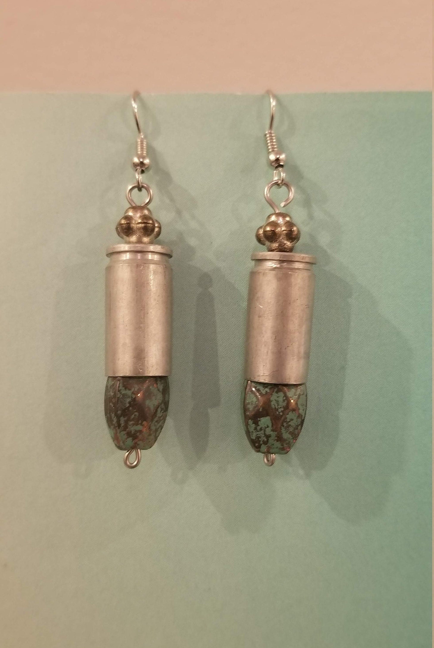 Bullet Earrings, Aluminum Bullet Casing Earrings With Green and Silver ...