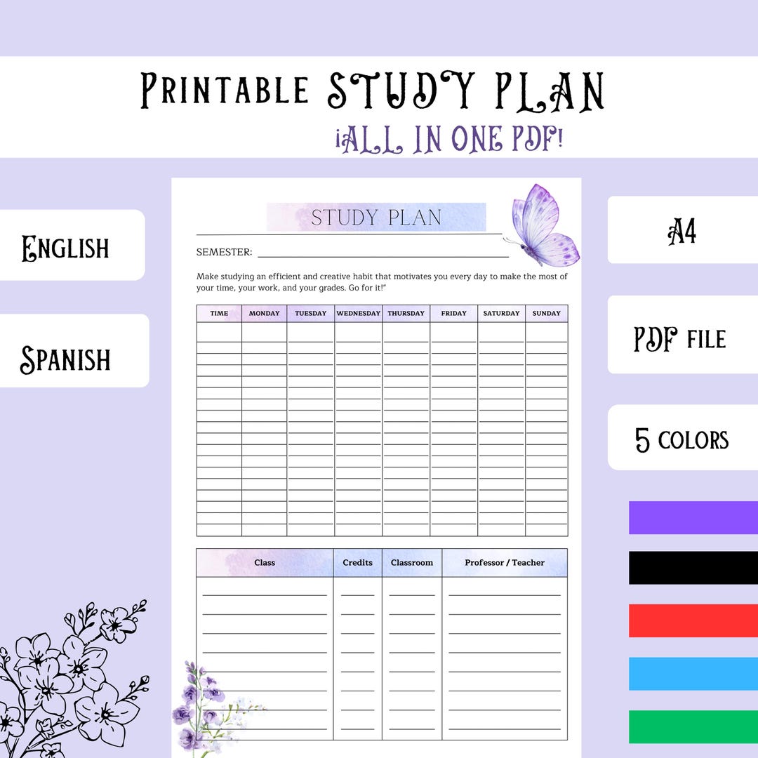 Printable Study Plan, Student Planning, Instant Download, Schedule ...