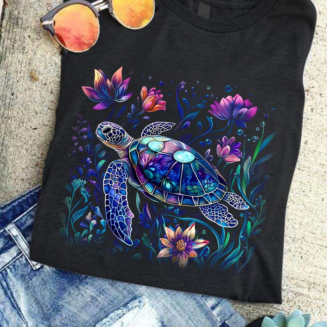Boho Turtle Graphic Tee: Colorful Sea Turtle & Flowers Shirt - Etsy