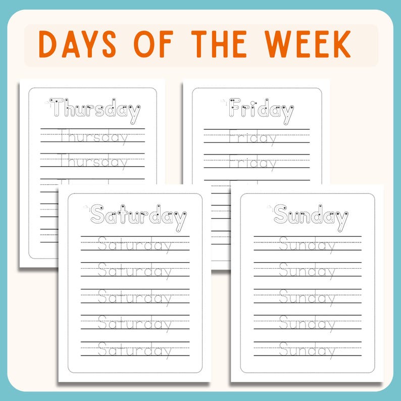 Days of the Week Tracing Worksheets | for Preschool and Kindergarten ...