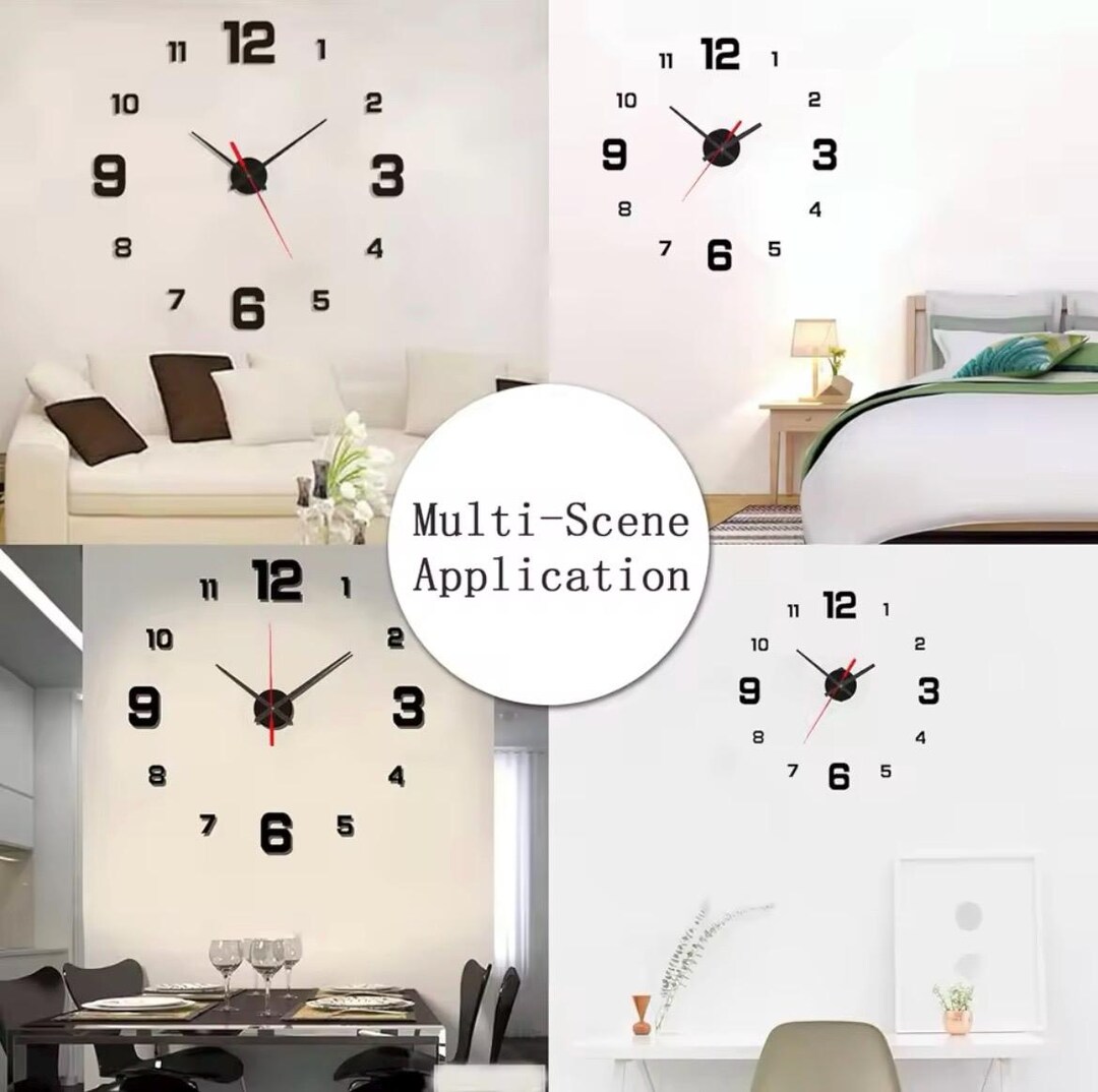 3D Creative Frameless DIY Wall Hanging Clock Wall Stickers Home Mute ...