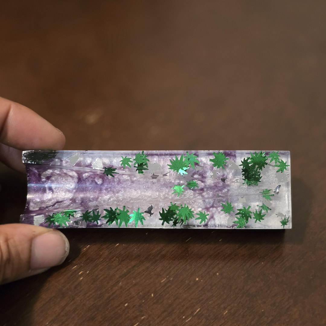 Purple and White Resin Epoxy Cigar Holder With Marijuana Leafs as ...