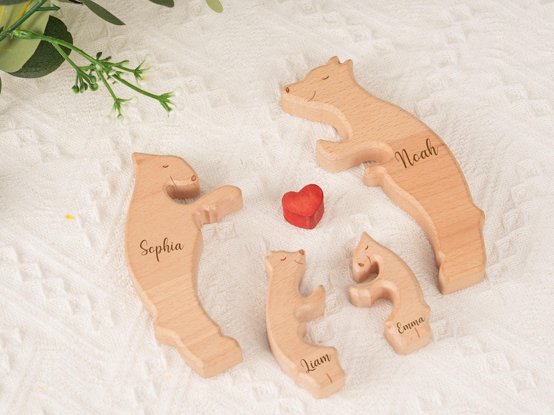 Personalized Wooden Bear Family Puzzle-engraved Hugging Bears Jigsaw ...