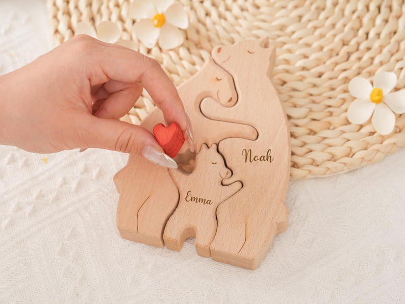 Personalized Wooden Bear Family Puzzle-engraved Hugging Bears Jigsaw ...