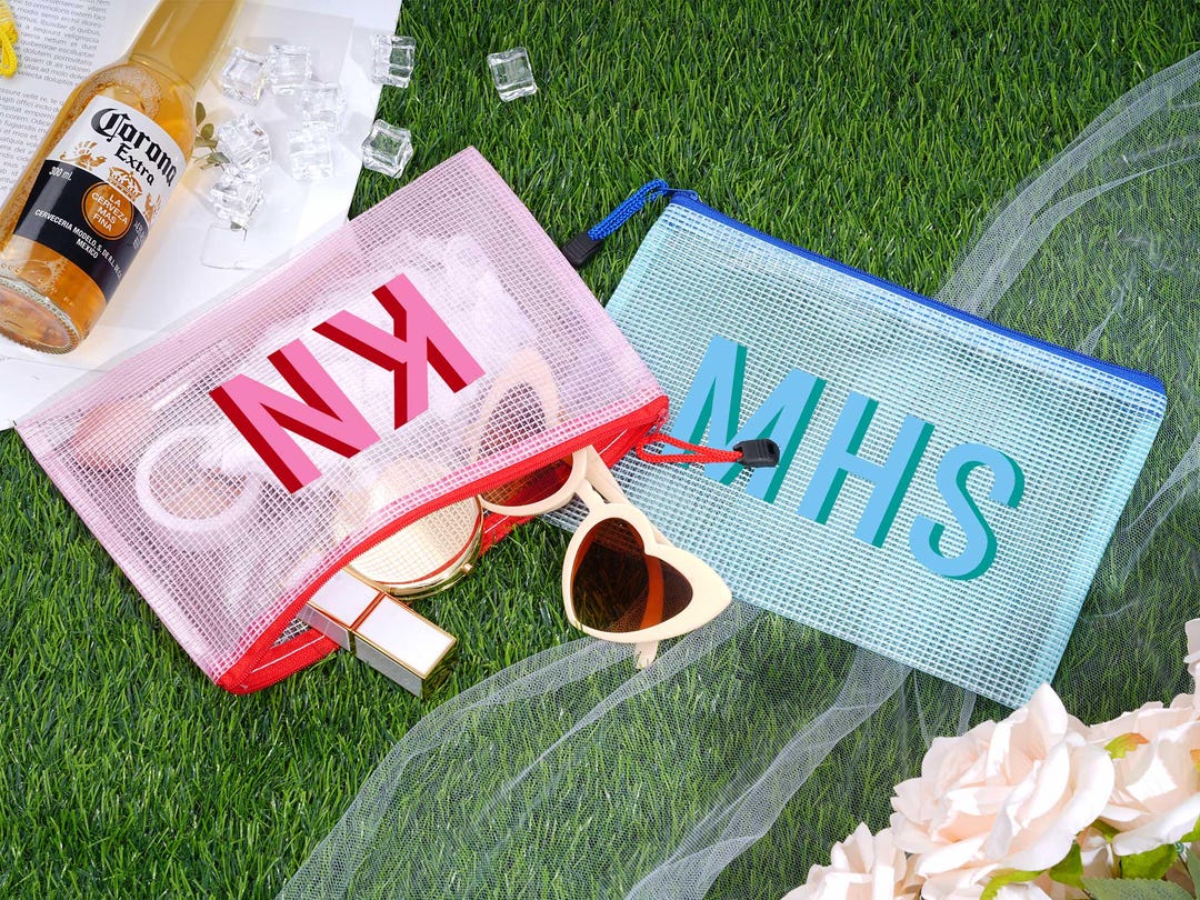 Monogram Pool Bag, Personalized Beach Pouch, Bridesmaid Gift - Etsy