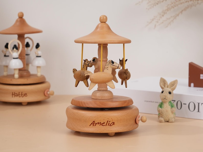 Personalized Wooden Music Box: Ballerina Carousel, Engraved Keepsake ...