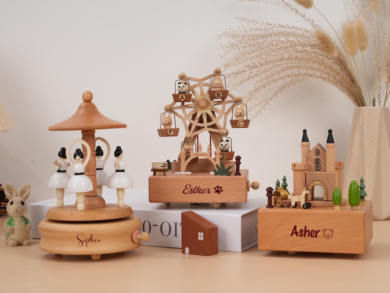 Personalized Wooden Music Box: Ballerina Carousel, Engraved Keepsake ...