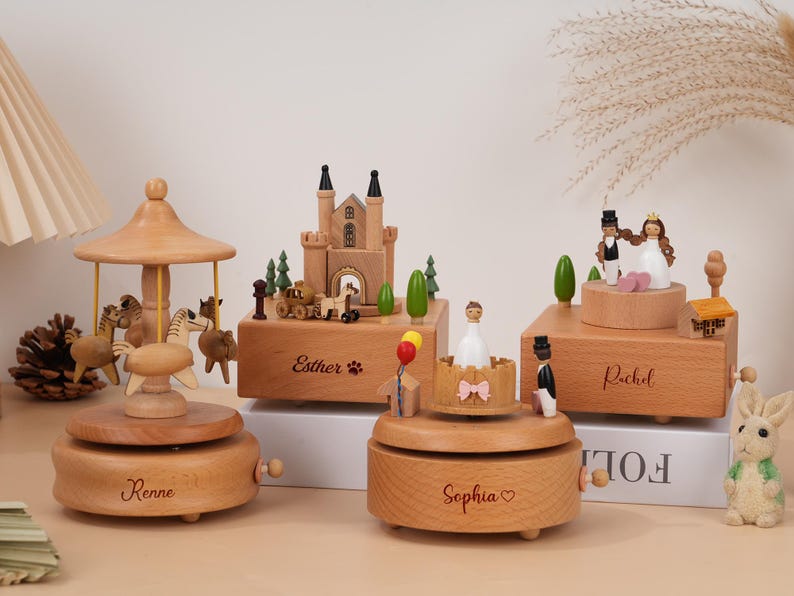Personalized Wooden Music Box: Ballerina Carousel, Engraved Keepsake ...