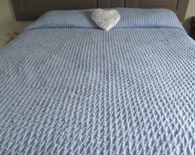 Vintage Blue Twin Size Chenille Bedspread Including Handmade Pillow - Etsy