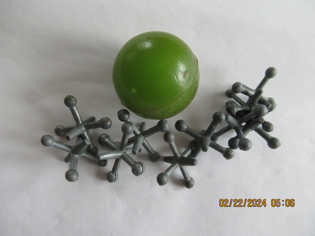Antique Green Rubber Ball and Metal Jacks Game - Etsy