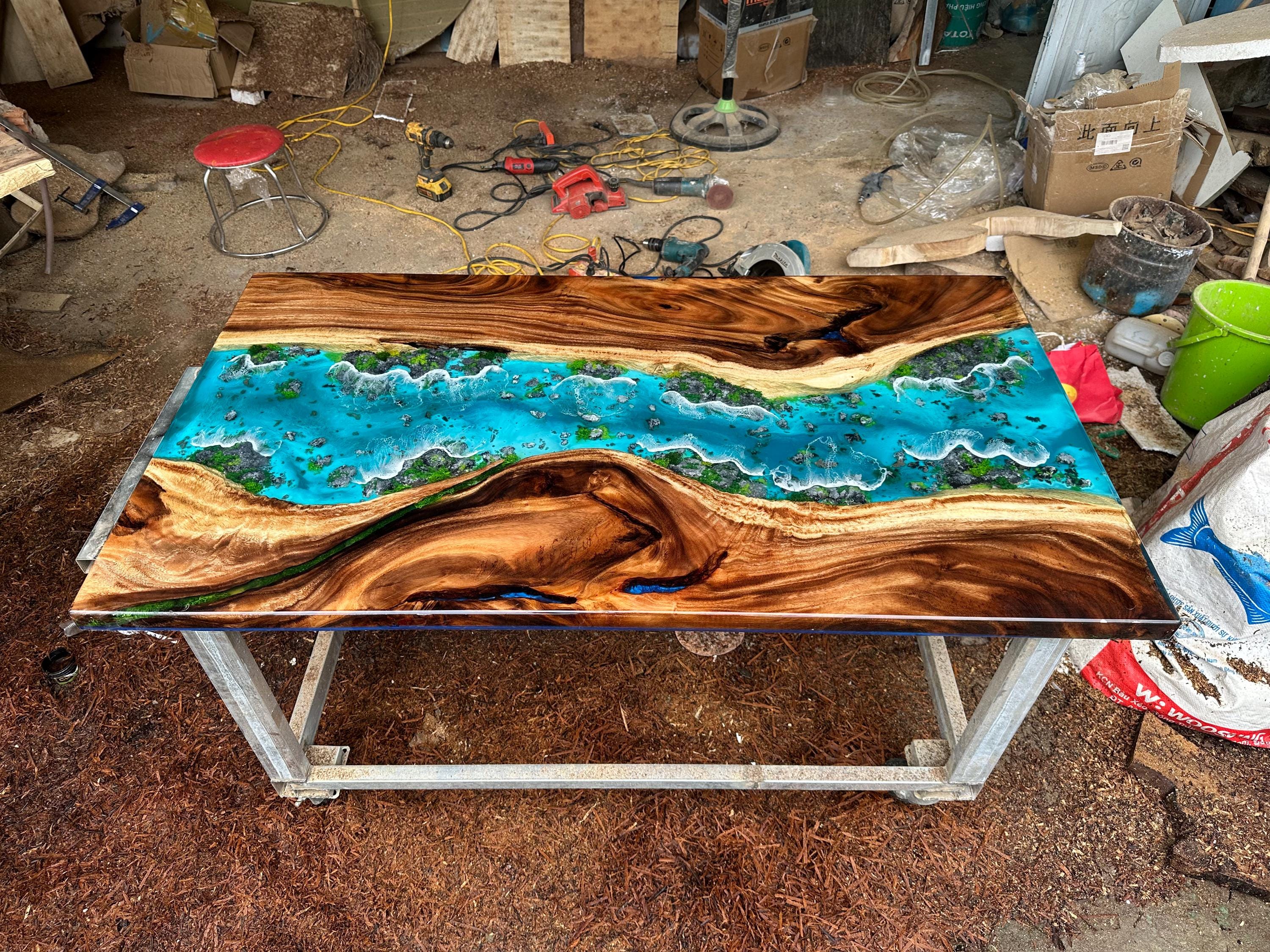 Custom Epoxy Table,waterfall,tabletop Gaming,walnut Standing Desk Top ...