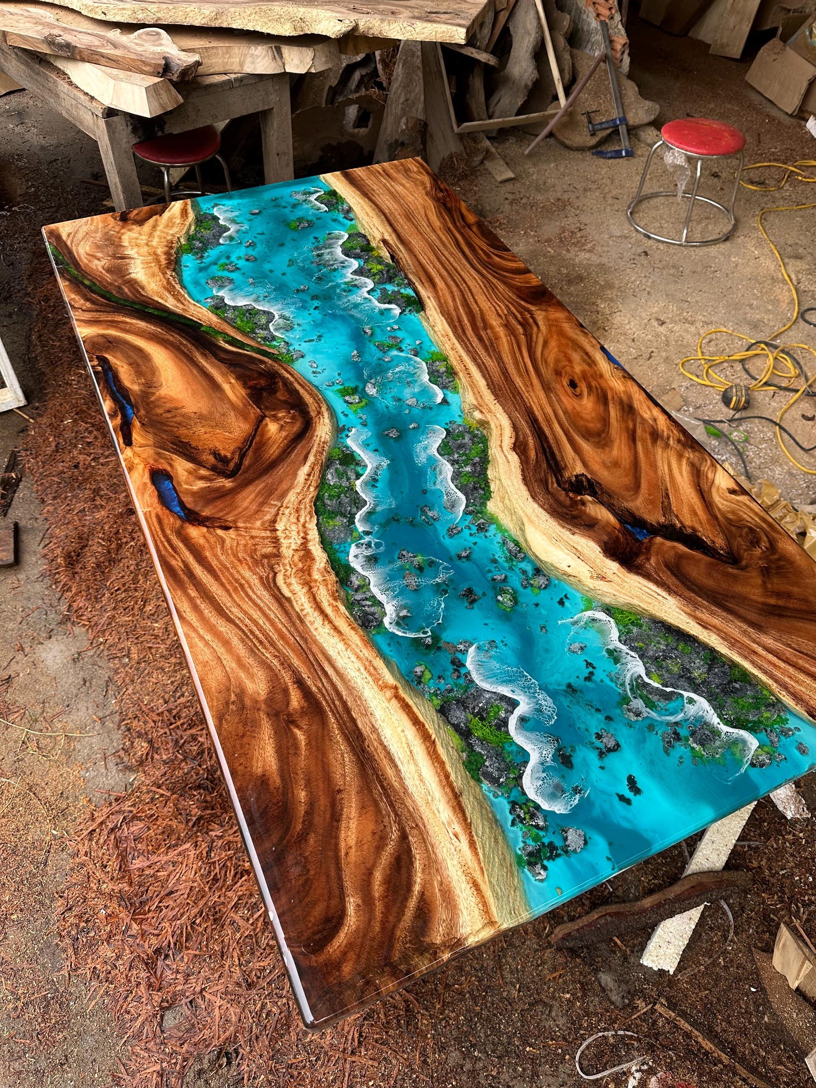 Custom Epoxy Table,waterfall,tabletop Gaming,walnut Standing Desk Top ...