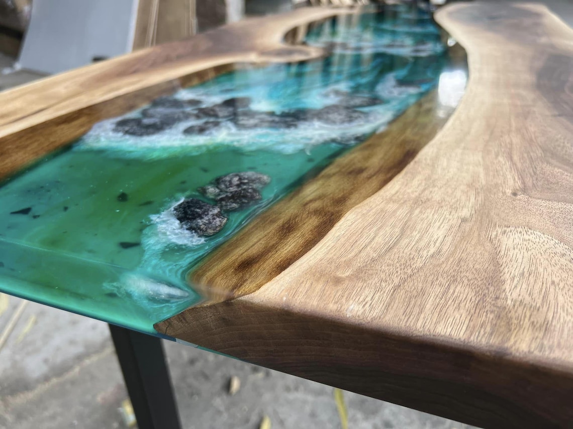Epoxy Resin Table,epoxy Waterfall,tabletop Gaming,walnut Standing Desk ...
