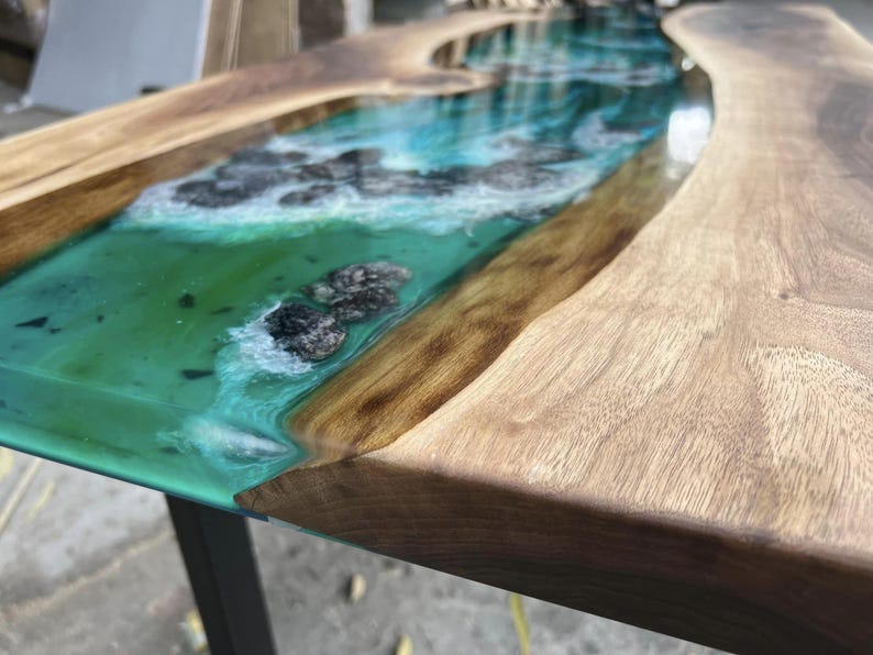 Epoxy Resin Table,epoxy Waterfall,tabletop Gaming,walnut Standing Desk ...