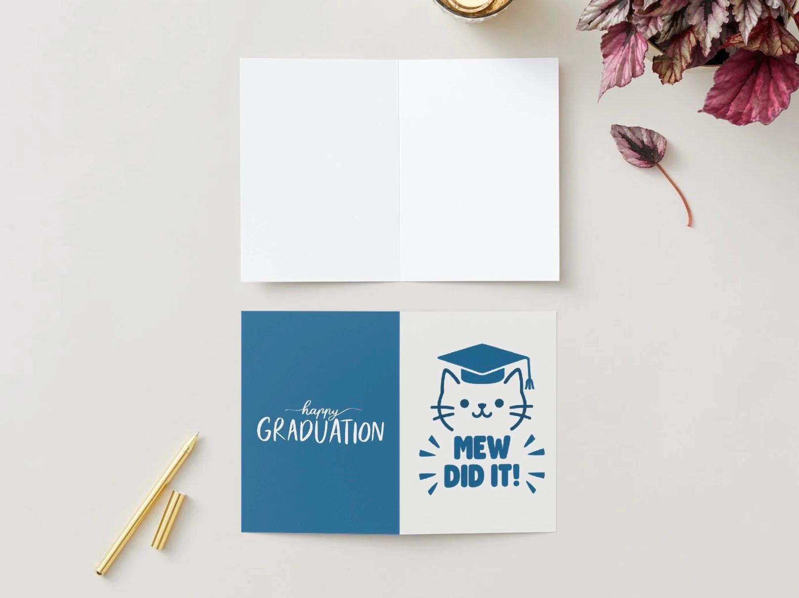 Printable Graduation Card - “mew Did It!” Funny Cat Graduation Card ...