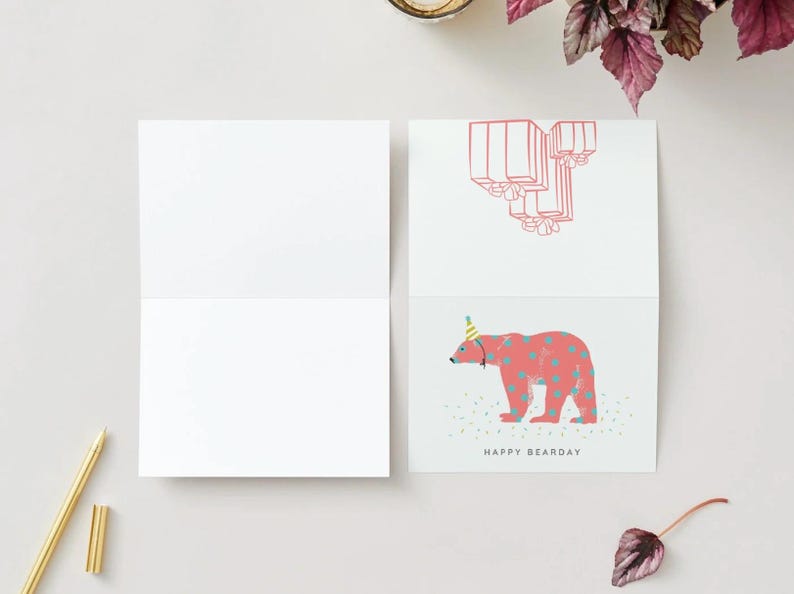 Happy Beardy Birthday Card | Printable Funny Bear Birthday Card - Etsy