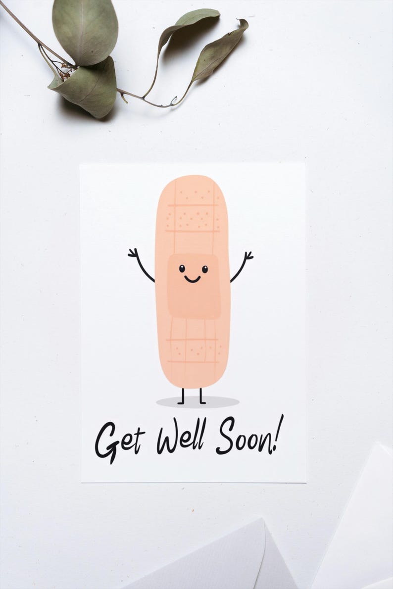 Printable Get Well Soon Card – Cute Bandaid Design – Digital Download ...