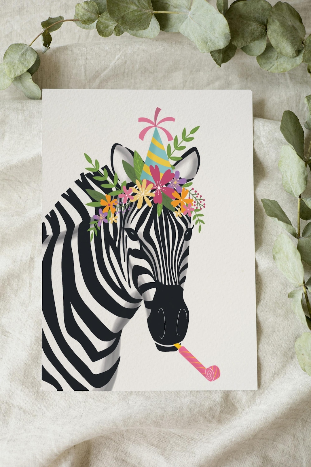 Printable Zebra Birthday Card - Fun Party Zebra Design - Digital Animal ...