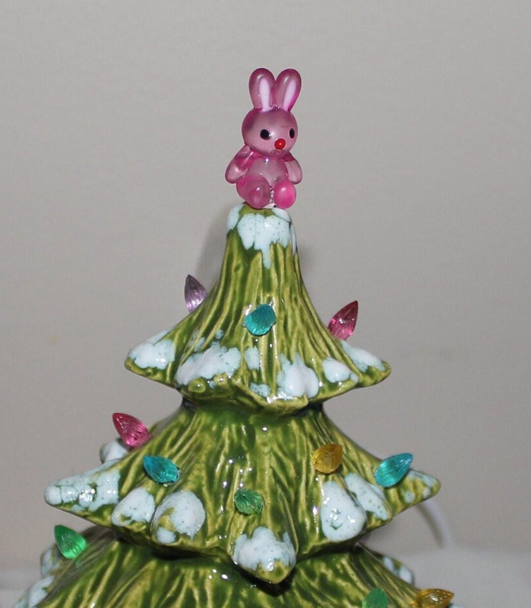 Ceramic Christmas Tree Topper Pink Easter Bunny Rabbit Ceramic Tree ...