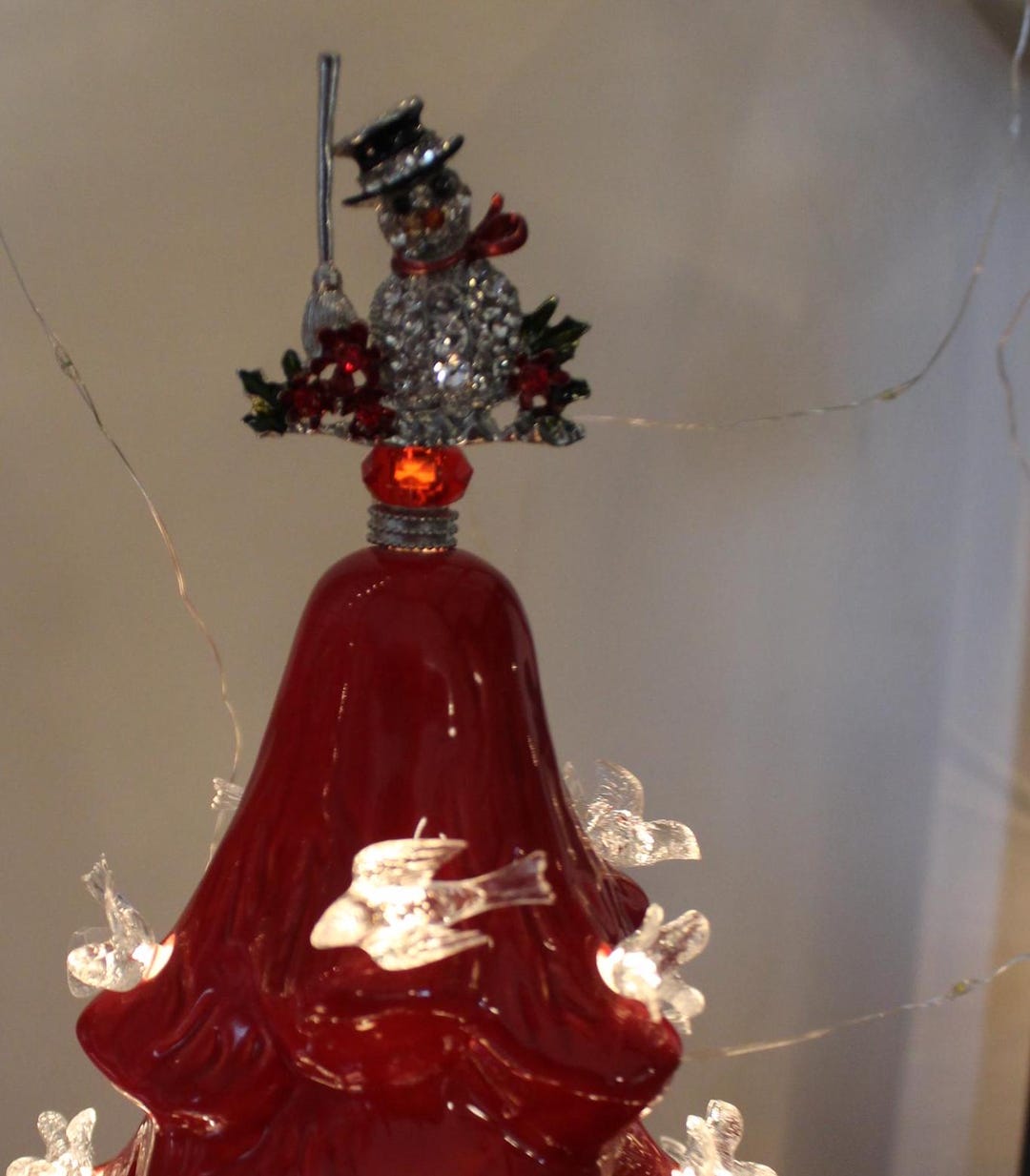 Ceramic Christmas Tree Topper Snowman in Red Christmas Ceramic Tree ...