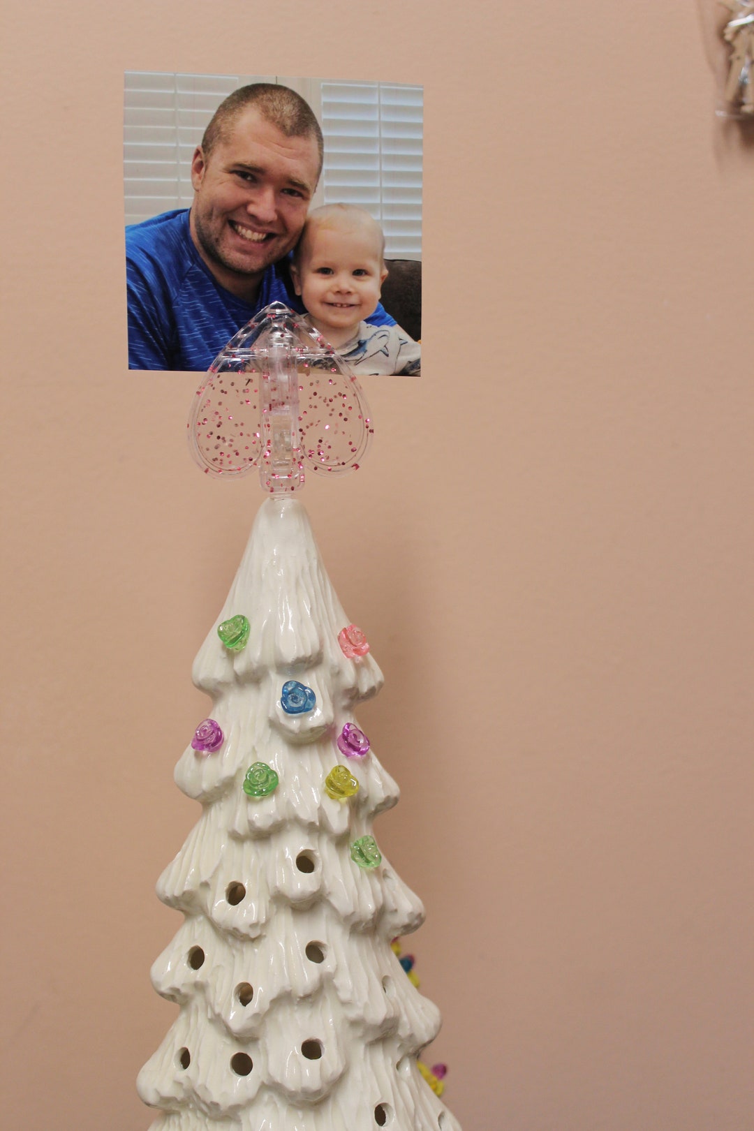 Ceramic Tree Bulbs Clear/ Pink Heart Topper Picture Holder - Valentine ...