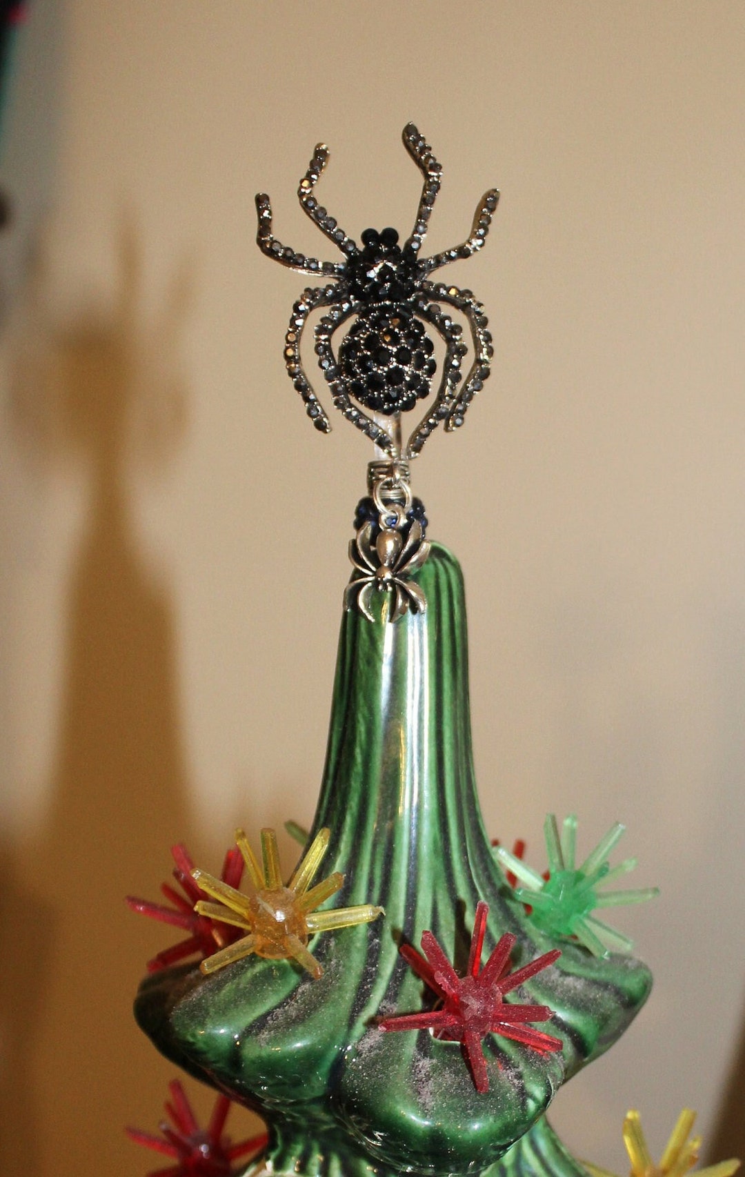Ceramic Christmas Tree Topper Black Spider With Rhinestones Halloween ...