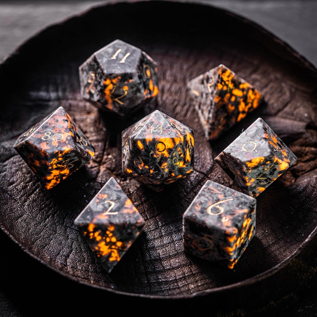 Yooperlite Gemstone Dice Set: Polyhedral DND Dice With Luxury Box - Etsy