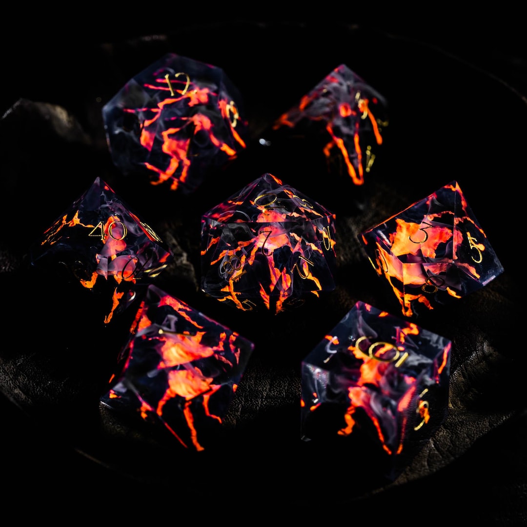 Glow in Dark Volcano Resin Dice Set: Sharp Edge DND Dice - Etsy
