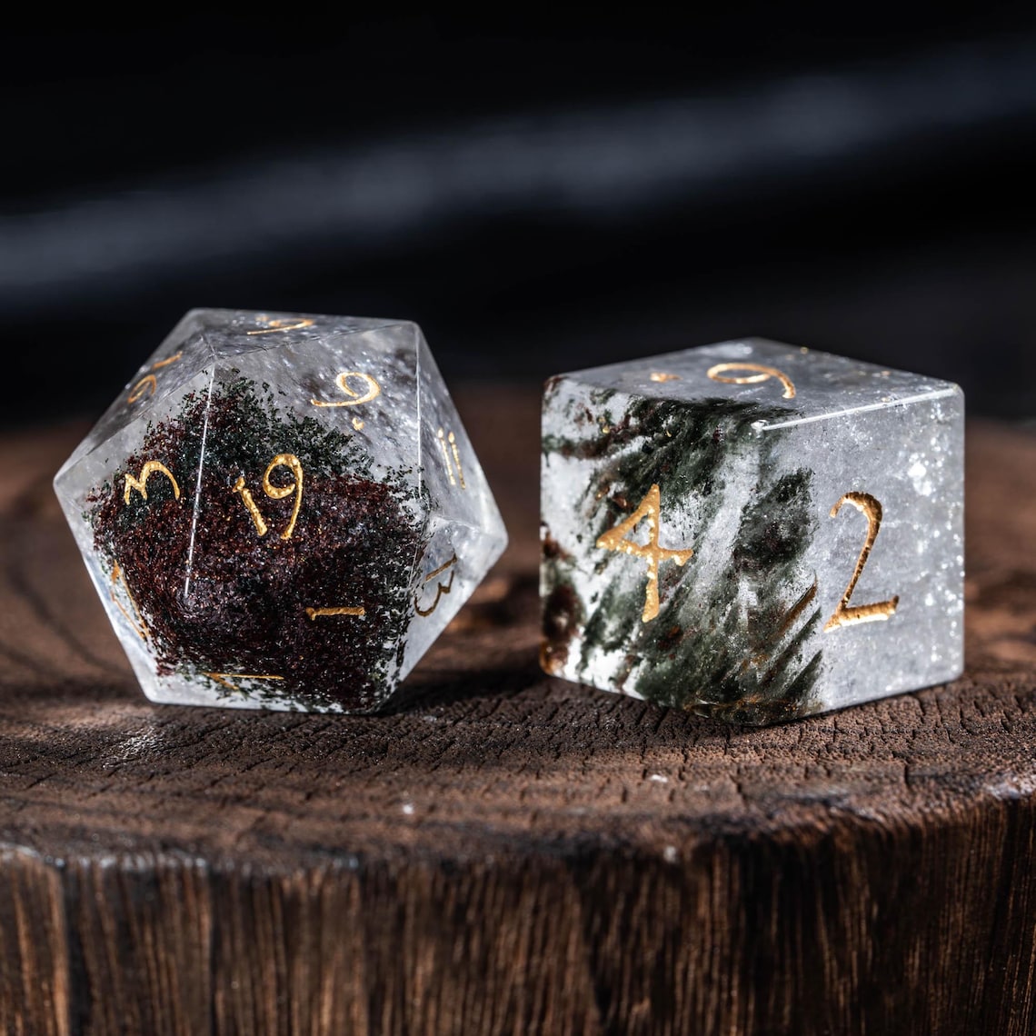 Phantom Quartz Gemstone Dice Set: Polyhedral DND Dice With Luxury Box ...