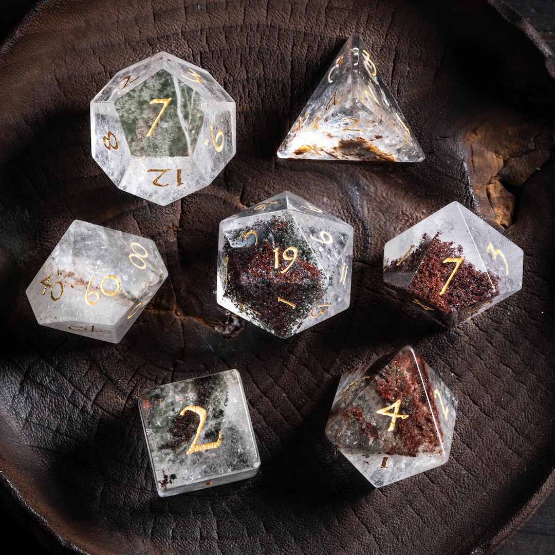Phantom Quartz Gemstone Dice Set: Polyhedral DND Dice With Luxury Box ...