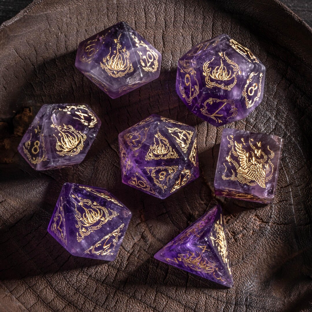 Amethyst Gemstone Dice Set: Elden Ring Inspired Polyhedral DND Dice - Etsy