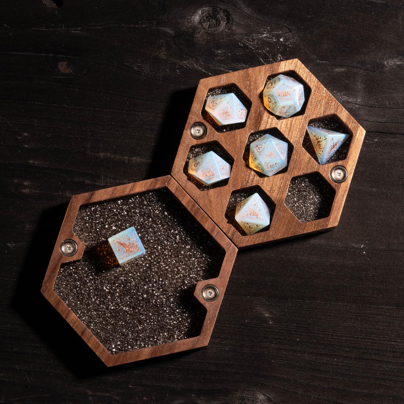 Phantom Quartz Gemstone Dice Set: Polyhedral DND Dice With Luxury Box ...
