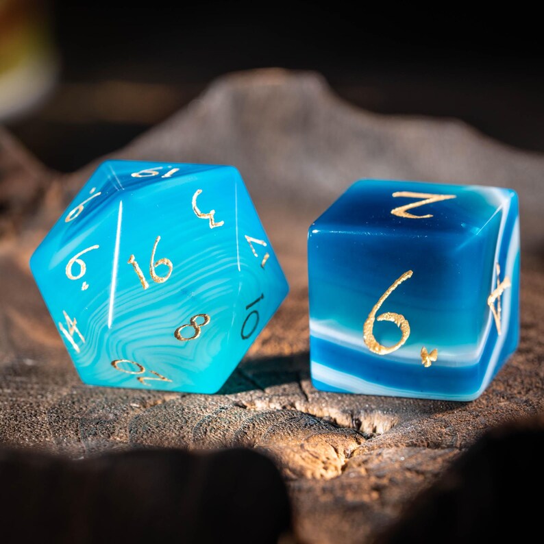 Blue Agate Gemstone Dice Set: Polyhedral DND Dice - Etsy