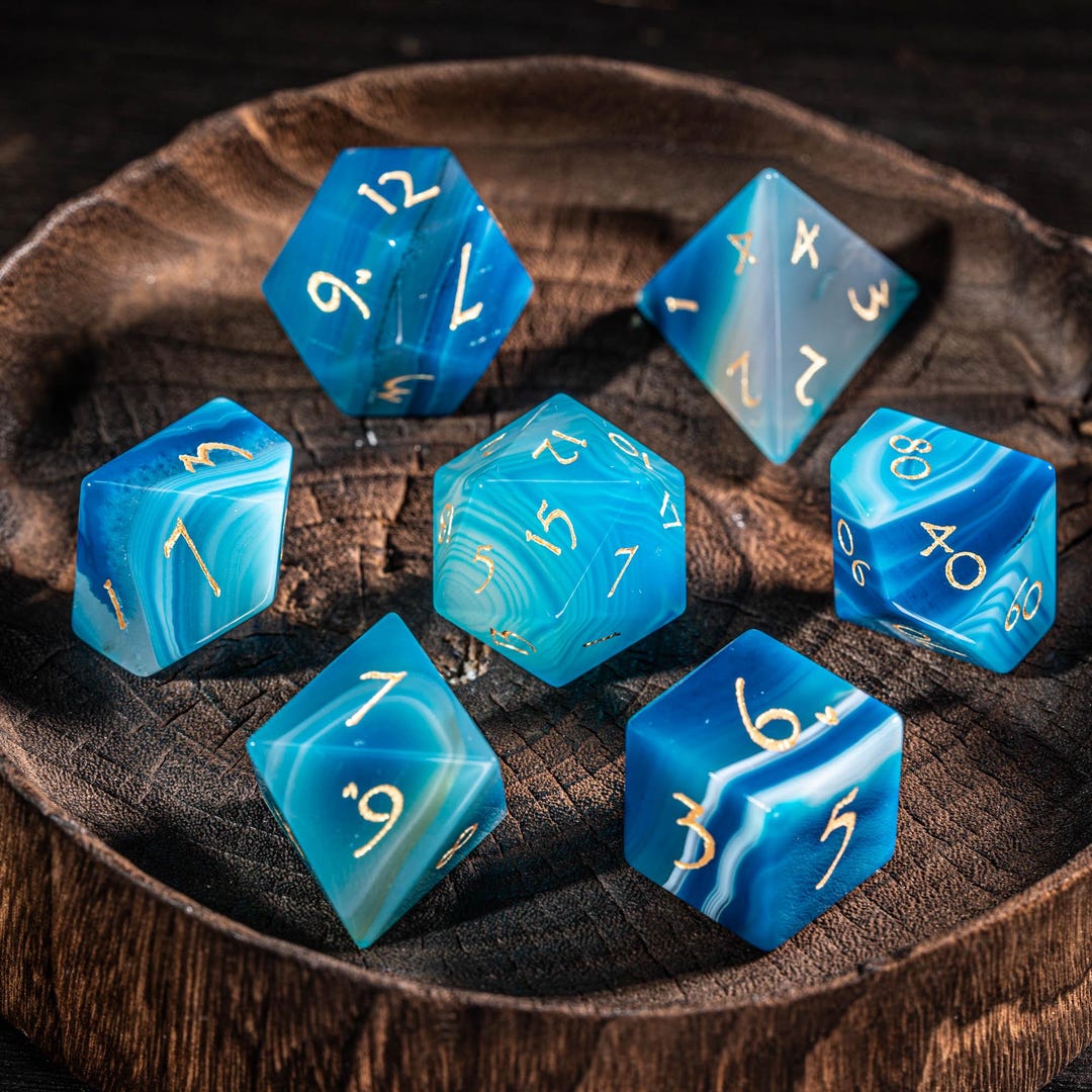 Blue Agate Gemstone Dice Set: Polyhedral DND Dice - Etsy