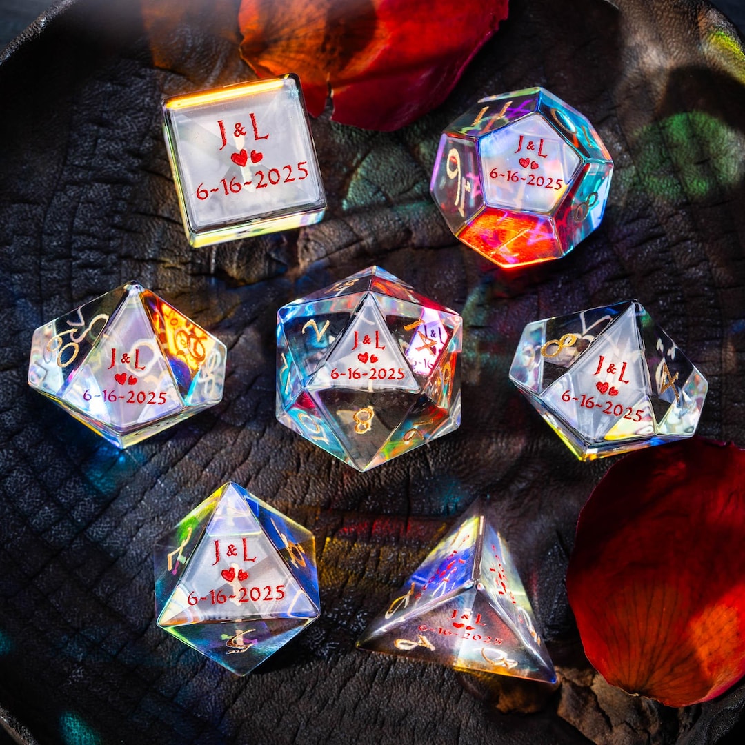 Custom Wedding Date Dice Set – Engraved Gemstone D20, Anniversary Gift ...