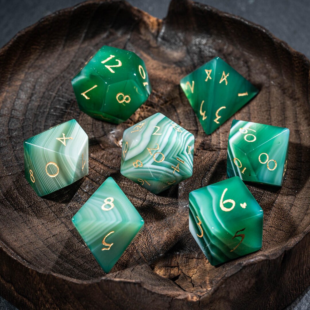 Green Agate Gemstone Dice Set: Polyhedral DND Dice - Etsy