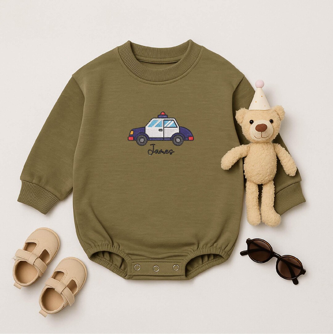 Personalized Embroidered Police Car Baby Romper: Custom Name Bodysuit ...